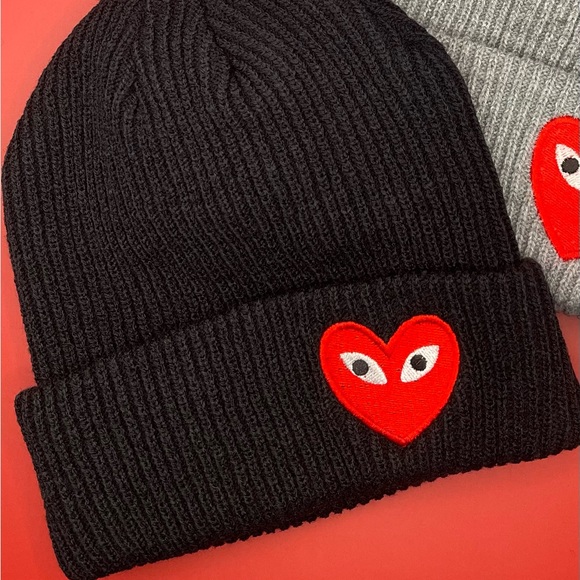 Accessories | Black Knit Cap With Red Heart | Poshmark